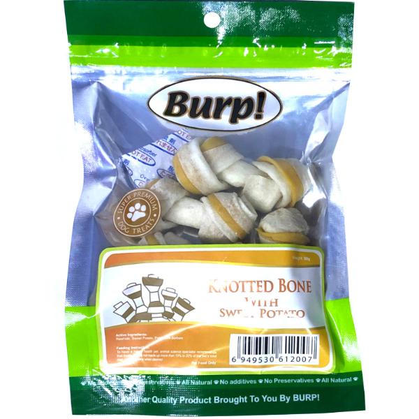 Burp Knotted Bone With Sweet Potato 80G | Dog Treats | Pet Lovers Centre