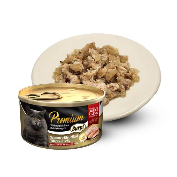 Burp (Cat) Premium Salmon With Grilled Tilapia In Jelly 70g | Cat Can ...